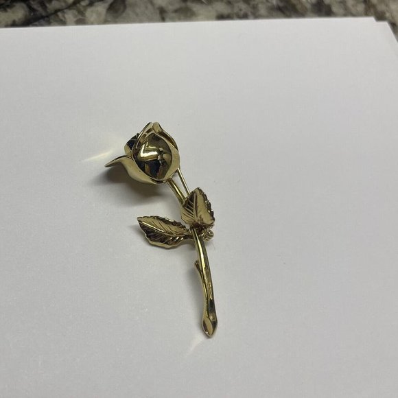 Monet | Jewelry | Pretty Rose Flower Stem Brooch Pin Polished Gold Tone ...